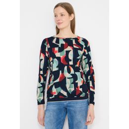 Langarmshirt Cecil, Damen, Gr. M (40), universal blau, Web, 50% Baumwolle, 50% Modal, gemustert, comfort fit normal, U-Boot-Ausschnitt, normaler Saum, Shirts Langarmshirt, mit grafischem Muster