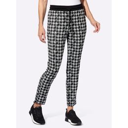 Schlupfhose Classic Basics, Damen, Gr. 22, Kurzgr&ouml;&szlig;en, schwarz (schwarz, ecru, bedruckt), 98% Polyester, 2% Elasthan, Hahnentrittmuster, gemustert, mehrfarbig, Hosen Schlupfhose