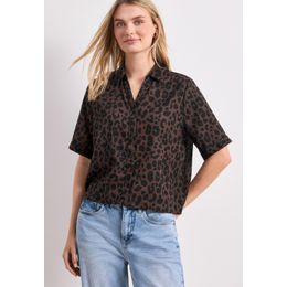 Hemdbluse Street One, Damen, Gr. 34, molten earth, Web, 100% Baumwolle, regular fit normal, Rundhals, B&uuml;ndchen, Blusen Hemdbluse, mit durchgehender Knopfleiste vorn