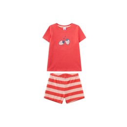 Schlafanzug Sanetta "Pyjama Schlafanzug Erdbeeren Pyjama Kids", M&auml;dchen, Gr. 104, bunt (orange, beige), Obermaterial: 70% Baumwolle CO. 30% Polyester PES., Homewear-Sets Schlafanzug