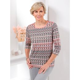 Rundhalsshirt CLASSIC "Shirt", Damen, Gr. 38, rosa (flamingo, grau, bedruckt), 50% Baumwolle, 50% Modal, gemustert, mehrfarbig, Rundhals, Shirts Rundhalsshirt