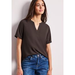 Schlupfbluse Street One, Damen, Gr. 38, espresso braun, Web, Obermaterial: 100% Viskose, figurumspielend h&uuml;ftbedeckend, V-Ausschnitt, Aufschlag, Blusen Schlupfbluse, Leicht abgerundeter Saum, &Auml;rmelaufschlag