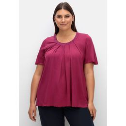 T-Shirt sheego "T-Shirt", Damen, Gr. 40/42, lila (beere), 95% Viskose, 5% Elasthan, unifarben, Rundhals, Shirts T-Shirt