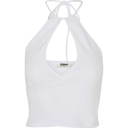 Muskelshirt Urban Classics "Urban Classics Damen Ladies Short Wraped Neckholder Top", Damen, Gr. 4XL, wei&szlig;, 95% Baumwolle, 5% Elasthan, unifarben, slim fit, Neckholder, Shirts