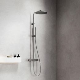 Fortis Spa flat 300 XXL Duschsystem mit Thermostat, Metall-Stabhandbrause rund und Metall-Kopfbrause extraflach, 1069980PC,