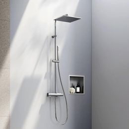 Fortis Spa flat 300 XXL Duschsystem mit Thermostat, Metall-Stabhandbrause und Metall-Kopfbrause, 1070049PC,