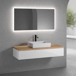 neoro n50 Unterschrank B: 140 cm mit 1 Auszug, Waschtisch B: 58 cm wei&szlig; matt, mit n30 Spiegel,, BN0065WM+BN0492WH+BN0408W1+BN0006MI,