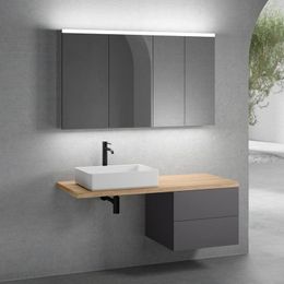 neoro n50 M&ouml;belanlage B: 140 cm, Unterschrank B: 60 cm mit 2 Ausz&uuml;gen, Waschtisch B: 58 cm wei&szlig; matt, mit Spiegelschrank,,