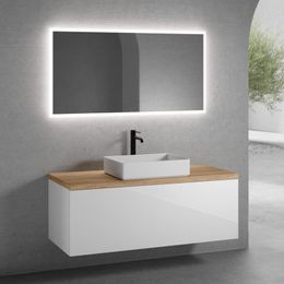 neoro n50 Unterschrank B: 140 cm mit 1 Auszug, Waschtisch B: 58 cm wei&szlig; matt, mit n30 Spiegel,, BN0065WM+BN0494WH+BN0408W1+BN0006MI,