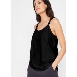 Shirttop bonprix, Damen, Gr. 36/38 (S), schwarz, Web, Obermaterial: 100% Baumwolle, unifarben, A-Linie normal, Rundhals, gerader Abschluss, Tops Shirttop, A-Linie Passform, mit Knotendetail an den Tr&auml;gern, aus Baumwolle