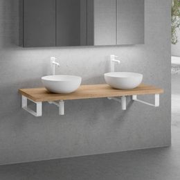 neoro n50 Konsolenplatte mit Waschtisch doppelt B: 140,5 H: 33 T: 51,5 cm, 2#BN0106WM+BN0408W1+2#BN000004+BN000001,