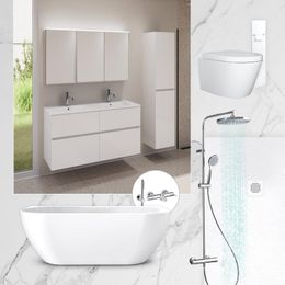 evineo ineo Bad mit M&ouml;belanlage & Spiegelschrank B: 120 cm, WC, Wanne & Dusche, inkl. Armaturen und Duschkabine, BE-Bad-Set8,