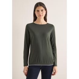Langarmshirt Cecil, Damen, Gr. XXL (46), khaki, Web, 50% Baumwolle, 50% Modal, unifarben, comfort fit normal, U-Boot-Ausschnitt, abgesteppt, Shirts Langarmshirt, mit U-Boot-Ausschnitt