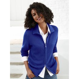 Strickjacke Casual Looks, Damen, Gr. 36, blau (royalblau), 50% Baumwolle, 50% Polyacryl, unifarben, figurumspielend, Strickjacken Strickjacke