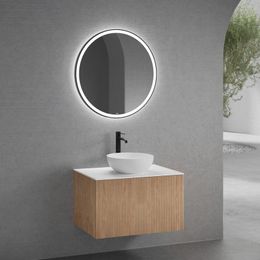 neoro n50 line Unterschrank B: 80 cm mit 1 Auszug, mit profilierter Eichenfront, Waschtisch &Oslash; 40 cm wei&szlig; matt, Konsole wei&szlig; matt, mit Spiegel,