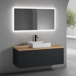 neoro n50 Unterschrank B: 140 cm mit 1 Auszug, Waschtisch B: 58 cm wei&szlig; matt, mit n30 Spiegel,, BN0065WM+BN0494BM+BN0408W1+BN0006MI,