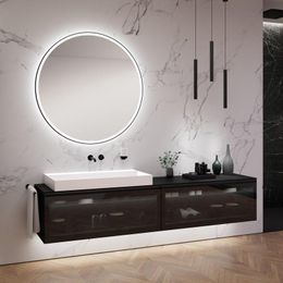 neoro n80 fumo Unterschrank B: 240 cm mit 2 Ausz&uuml;gen, mit Parsolglasfront, mit Spiegel, Waschtisch B: 100,5 cm, BN0149WM+2#BN0434SG+BN0407BM+BN0024MI,