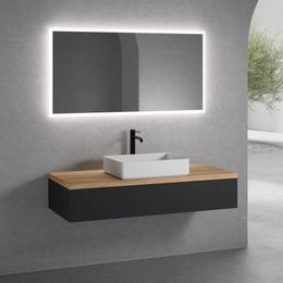 neoro n50 Unterschrank B: 140 cm mit 1 Auszug, Waschtisch B: 58 cm wei&szlig; matt, mit n30 Spiegel,, BN0065WM+BN0492BM+BN0408W1+BN0006MI,