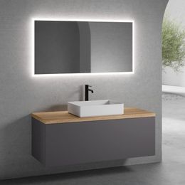neoro n50 Unterschrank B: 140 cm mit 1 Auszug, Waschtisch B: 58 cm wei&szlig; matt, mit n30 Spiegel,, BN0065WM+BN0494GR+BN0408W1+BN0006MI,
