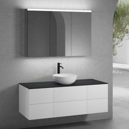 neoro n50 M&ouml;belanlage B: 140 cm mit 6 Ausz&uuml;gen, Waschtisch &Oslash; 40 cm wei&szlig; matt, mit Spiegelschrank f&uuml;r die Schweiz,,