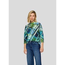 3/4-Arm-Shirt Rabe, Damen, Gr. 46, pazifik, Web, Obermaterial: 76% Baumwolle, 16% Polyester, 8% Elasthan, bedruckt, l&auml;ssig geschnitten h&uuml;ftbedeckend, Rundhals, Shirts 3/4-Arm-Shirt, mit grafischem Muster und Stehkragen