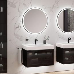 neoro n80 fumo Unterschrank B: 80 cm mit 1 Auszug, mit Parsolglasfront, mit Spiegel, Waschtisch area, BN0153WM+BN0432SG+BN0022MI,