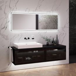 neoro n80 fumo Unterschrank B: 180 cm mit 2 Ausz&uuml;gen, mit Parsolglasfront, mit Spiegel, Waschtisch B: 80,5 cm,