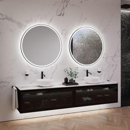 neoro n80 fumo Unterschrank B: 240 cm mit 2 Ausz&uuml;gen, mit Parsolglasfront, mit Spiegel, 2 Waschtische &Oslash; 40 cm,,
