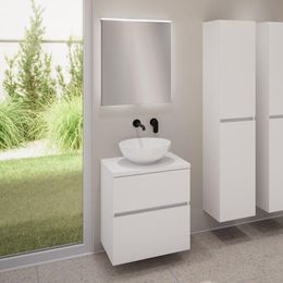 evineo ineo5 evo Unterschrank B: 60 cm mit 2 Ausz&uuml;gen, ineo3 Waschtisch &Oslash; 41,5 cm wei&szlig;, mit ineo Lichtspiegel,, BE0930WH+BE0956WM+BE0962WM+BEA009MI,