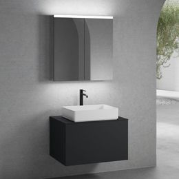 neoro n50 Unterschrank B: 80 cm mit 1 Auszug, Waschtisch B: 58 cm wei&szlig; matt, mit Spiegelschrank,, BN0065WM+BN0432BM+BN0402BM+BN0473MI,