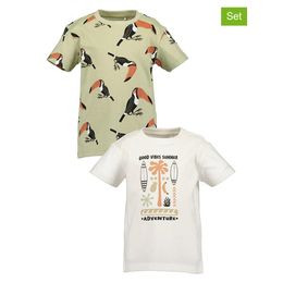 Blue Seven 2er-Set: Shirts in Creme/ Gr&uuml;n - 36% | Gr&ouml;&szlig;e 122 | Kinder-oberteile