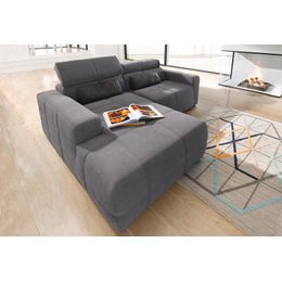 Ecksofa DOMO collection "BRANDON inkl. Kopfteilverstellung, 214x100x80 cm, L-Form", grau, B:214cm H:80cm T:175cm, 90% Polyester 10% Nylon, Sofas, Ecksofa, Luxus-Microfaser, grau