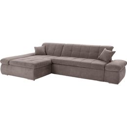 Ecksofa DOMO collection "NMORIC XXL, 300x172x80cm, L-Form", grau (taupe), B:300cm H:80cm T:172cm, Chenille (85% Polyester, 15% Acryl);Luxus-Microfaser (100% Polyester);Struktur ( 100% Polyester);Microfaser PRIMABELLE (100% Polyester), Sofas, Ecksofa, wahlweise mit Bettfunktion und Armlehnverstellung