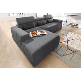 Ecksofa DOMO collection "BRANDON 289x177x80 cm, whlw. mit Sitztiefenverstellung, L-Form", grau (dunkelgrau), B:289cm H:80cm T:175cm, Luxus-Microfaser in Antikleder-Optik (100% Polyester);Luxus-Microfaser (100% Polyester);Kunstleder SOFTLUX, Sofas, Ecksofa, mit Kopfteilverstellung, wahlweise Sitztiefenverstellung, L-Form