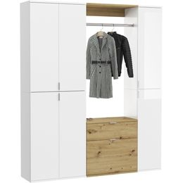 Garderoben-Set Home Affaire "TRONDHEIM, 5-teilig, Breite 152cm, individuell platzier- & erweiterbar", braun (artisan eiche nachbildung, wei&szlig;, wei&szlig; hochglanz), B:152cm H:193cm T:34cm, Holzwerkstoff, Kastenm&ouml;bel-Sets, Garderobenschrank, Kleiderschrank, Schrankkombination, Garderobe