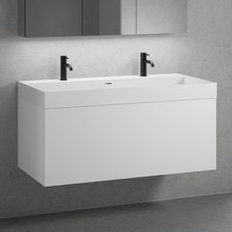 neoro n50 Unterschrank B: 120 cm mit 1 Auszug, Doppelwaschtisch mit 2 Hahnl&ouml;chern wei&szlig; matt,, BN0141WM+BN0434WM,