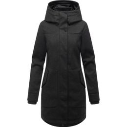 Wollmantel Ragwear "Janesha Coat", Damen, Gr. L (40), dunkelgrau, Obermaterial: 100% Polyester. Innenfutter: 100% Polyester, tailliert ca. Mitte Oberschenkel, hoch geschlossener Ausschnitt, verstellbar Rippstrickb&uuml;ndchen verstellbar, M&auml;ntel, Mantel in Wolloptik mit Kapuze