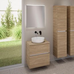 evineo ineo5 evo Unterschrank B: 60 cm mit 2 Ausz&uuml;gen, ineo6 Waschtisch &Oslash; 39 cm wei&szlig;, mit ineo Lichtspiegel,, BE0935WH+BE0956OA+BE0962OA+BEA009MI,