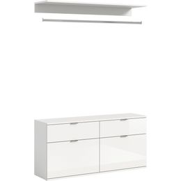 Garderoben-Set Home Affaire "TRONDHEIM, 3-teilig, Breite 121 cm, Zwischenbauelement", wei&szlig; (wei&szlig;, wei&szlig; hochglanz), B:121cm H:62cm T:34cm, Holzwerkstoff, Kastenm&ouml;bel-Sets, Kommode, Kleiderstange, Ablageboden