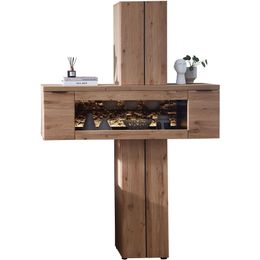Stauraumvitrine Wohnconcept "Donna Stauraum-S&auml;ule, 140x203x42 (BxHxT)", wildeiche bianco, anthrazit, B:140cm H:203cm T:42cm, ABS-Kunststoff, Aluminium, Glas, Holzwerkstoff, Massivholz, Metall, Schr&auml;nke, Beleuchtung bestellbar, 2 t&uuml;rig, Echtkork Absetzung, L/R verwendbar