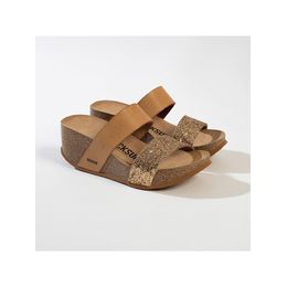 BACKSUN Keilpantoletten "Libreville" in Hellbraun/ Gold - 45% | Gr&ouml;&szlig;e 39 | Damen-pantoletten
