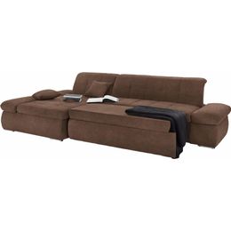 Ecksofa DOMO collection "NMORIC XXL, 300x172x80cm, L-Form", braun, B:300cm H:80cm T:172cm, Chenille (85% Polyester, 15% Acryl);Luxus-Microfaser (100% Polyester);Struktur ( 100% Polyester);Microfaser PRIMABELLE (100% Polyester), Sofas, Ecksofa, wahlweise mit Bettfunktion und Armlehnverstellung