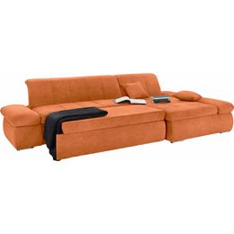 Ecksofa DOMO collection "NMORIC XXL, 300x172x80cm, L-Form", orange (terrakotta), B:300cm H:80cm T:172cm, Chenille (85% Polyester, 15% Acryl);Luxus-Microfaser (100% Polyester);Struktur ( 100% Polyester);Microfaser PRIMABELLE (100% Polyester), Sofas, Ecksofa, wahlweise mit Bettfunktion und Armlehnverstellung