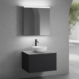 neoro n50 Unterschrank B: 80 cm mit 1 Auszug, Waschtisch &Oslash; 40 cm wei&szlig; matt, mit Spiegelschrank,, BN0064WM+BN0432BM+BN0402C3+BN0473MI,