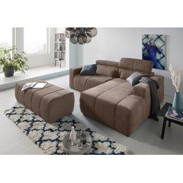 Ecksofa DOMO collection "BRANDON inkl. Kopfteilverstellung, 214x100x80 cm, L-Form", braun (coffee), B:214cm H:80cm T:175cm, 95% Polyester 5% Polyacryl, Sofas, Ecksofa, Mit Kopfteilverstellung, auch in Leder und Cord, L-Form