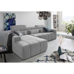 Ecksofa DOMO collection "BRANDON 289x177x80 cm, whlw. mit Sitztiefenverstellung, L-Form", grau (hellgrau), B:289cm H:80cm T:175cm, Luxus-Microfaser in Antikleder-Optik (100% Polyester);Luxus-Microfaser (100% Polyester);Kunstleder SOFTLUX, Sofas, Ecksofa, mit Kopfteilverstellung, wahlweise Sitztiefenverstellung, L-Form
