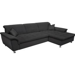 Ecksofa DOMO collection "FRANZI 278x162 cm, L-Form, bequem, belastbar bis 140 kg/Sitz", grau (graphite), Sofas, B/H/T: 278cm x 80cm x 162cm, Flachgewebe, Recamiere rechts, ohne Kopfteilverstellung, Flachgewebe (100% Polyester);Chenille (100% Polyester), Ecksofa, Flachgewebe, graphite, B:278cm H:80cm T:162cm