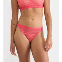 String Sloggi "FREE Evolve", Damen, Gr. 1, pink (flamingo), Single Jersey, Obermaterial: 65% Polyamid, 35% Elasthan, unifarben, k&ouml;rpernah, Unterhosen String, super weich, dehnf&auml;hig, Spitzendetails