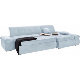 Ecksofa DOMO collection "NMORIC XXL, 300x172x80cm, L-Form", blau (pastelblau), B:300cm H:80cm T:172cm, Chenille (85% Polyester, 15% Acryl);Luxus-Microfaser (100% Polyester);Struktur ( 100% Polyester);Microfaser PRIMABELLE (100% Polyester), Sofas, Ecksofa, wahlweise mit Bettfunktion und Armlehnverstellung