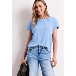 Shirttop Street One, Damen, Gr. 36, drift blau, Jersey, Obermaterial: 95% Viskose, 5% Elasthan, unifarben, regular fit normal, U-Boot-Ausschnitt, Tops Shirttop, mit Deko-Tape